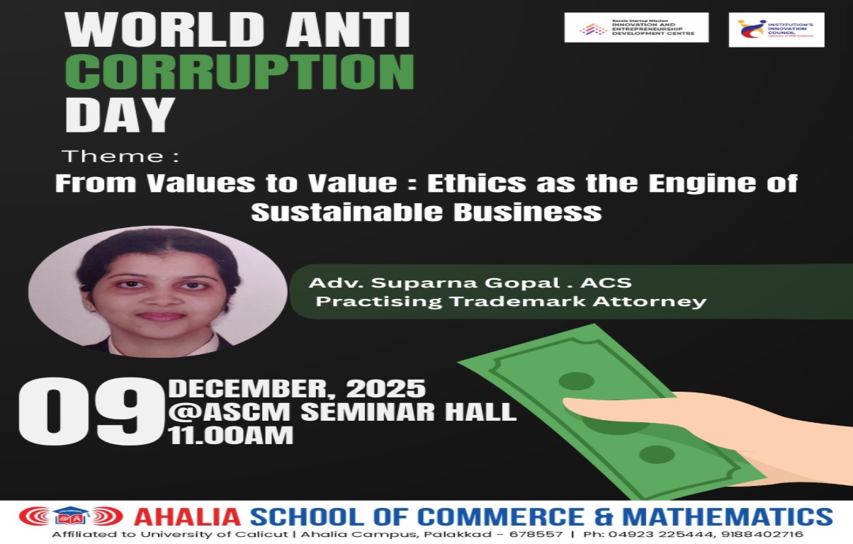 WORLD ANTI-CORRUPTION DAY 2025 - Ahalia School of Commerce & Mathematics
